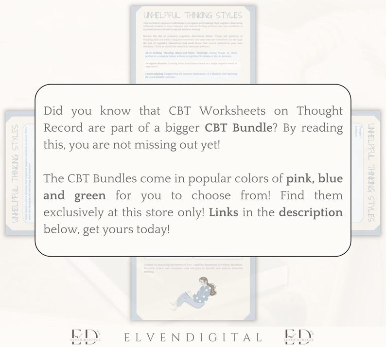 CBT Thought Record Worksheet CBT Unhelpful Thinking Styles Counseling ...