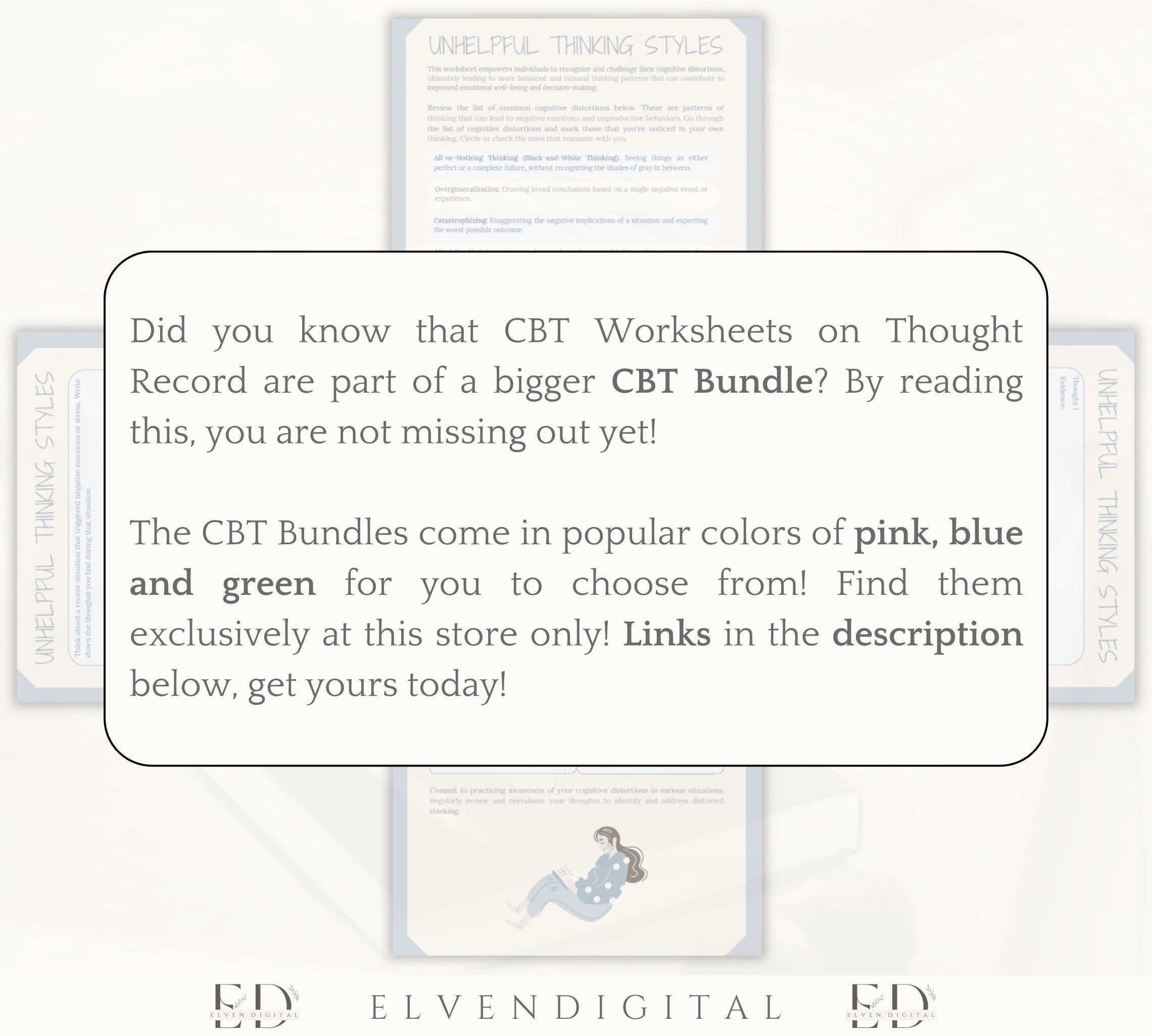 CBT Thought Record Worksheet CBT Unhelpful Thinking Styles Counseling ...
