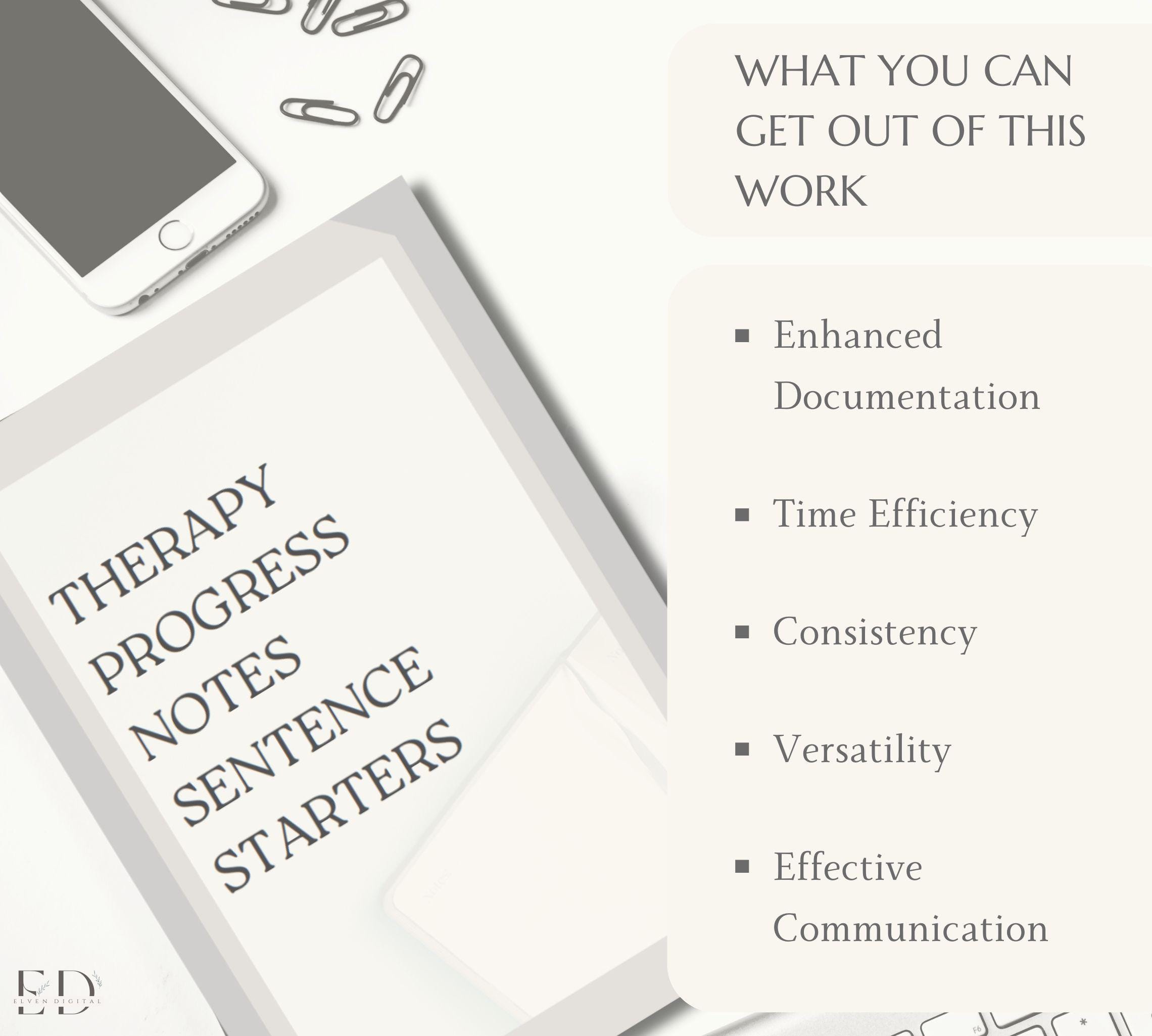 Therapy Progress Notes Sentence Starters Words Phrases Statements Cheat ...