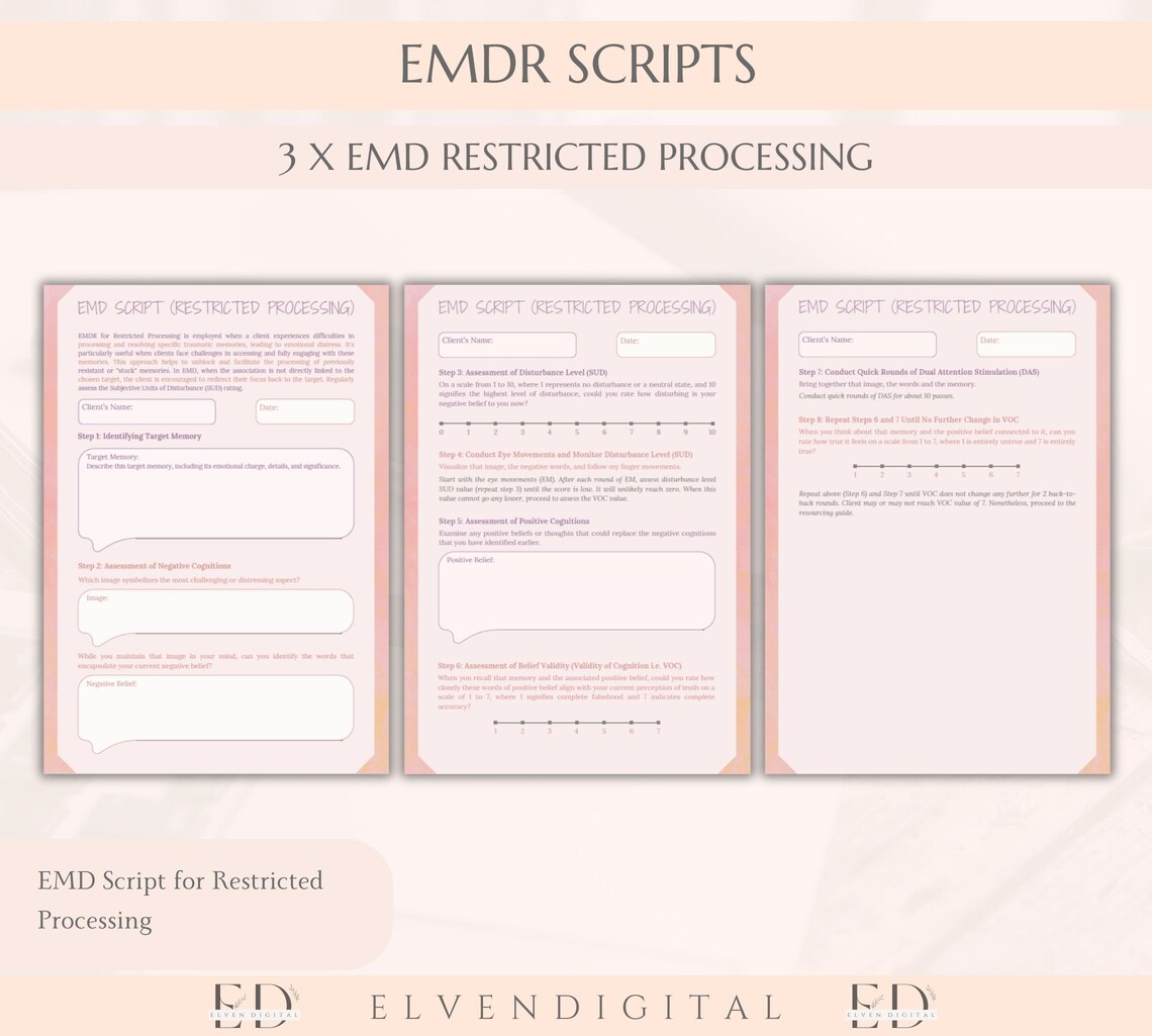 EMDR Worksheet Bundle EMDR Script for Therapist EMDR Therapy Worksheets ...