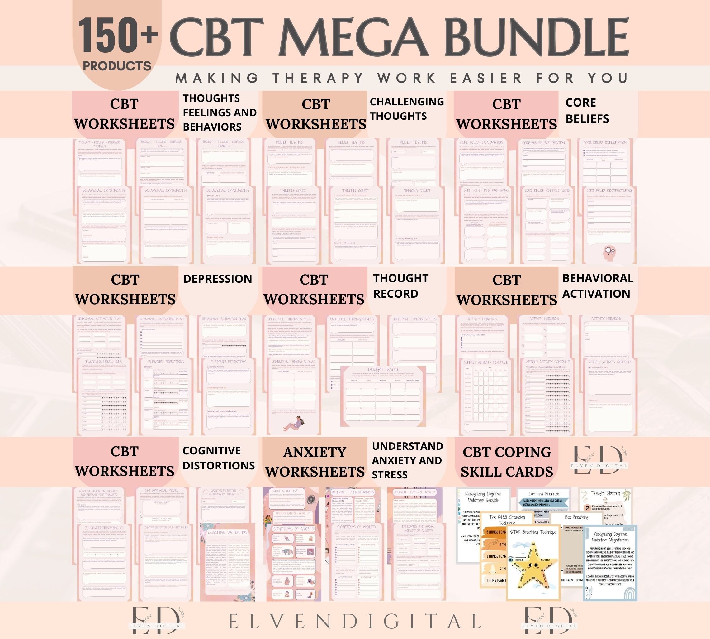 CBT Therapy Worksheets Cbt Bundle for Teens and Adults CBT Coping Skill ...