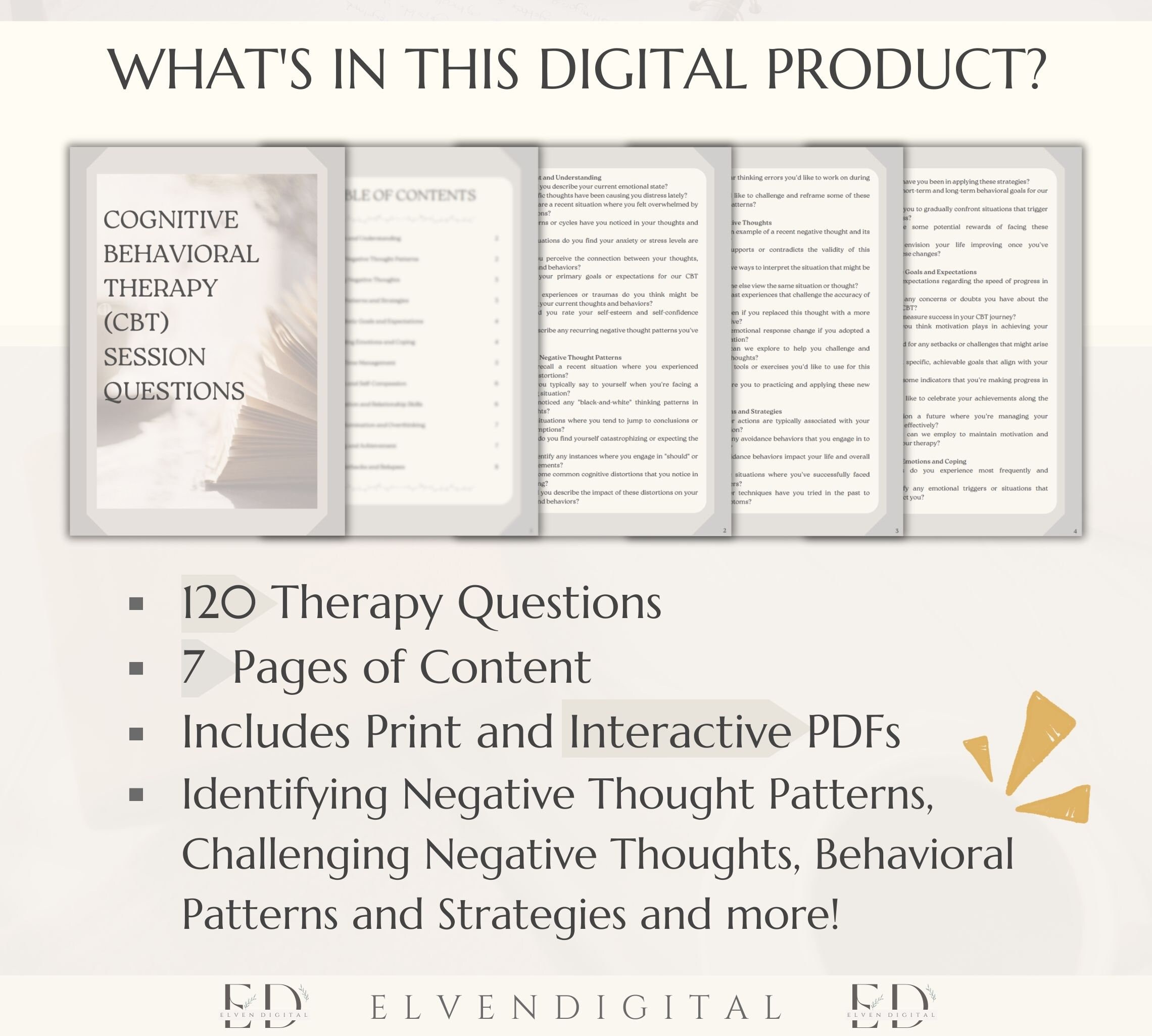 CBT Session Questions Cognitive Behavioral Therapy Counseling Tools ...