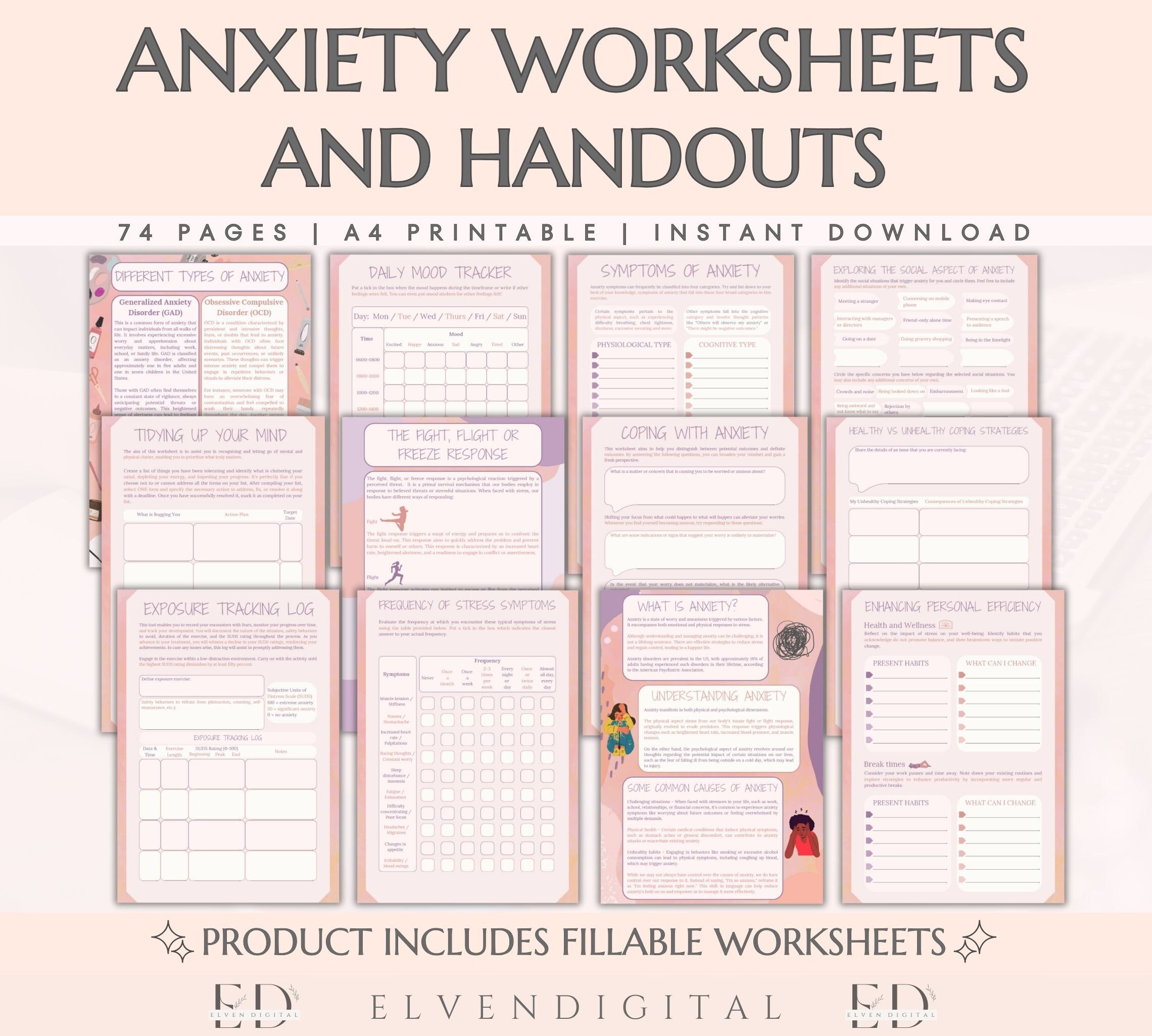 Anxiety Worksheets for Therapist Anxiety Coping Skills Worksheets for ...