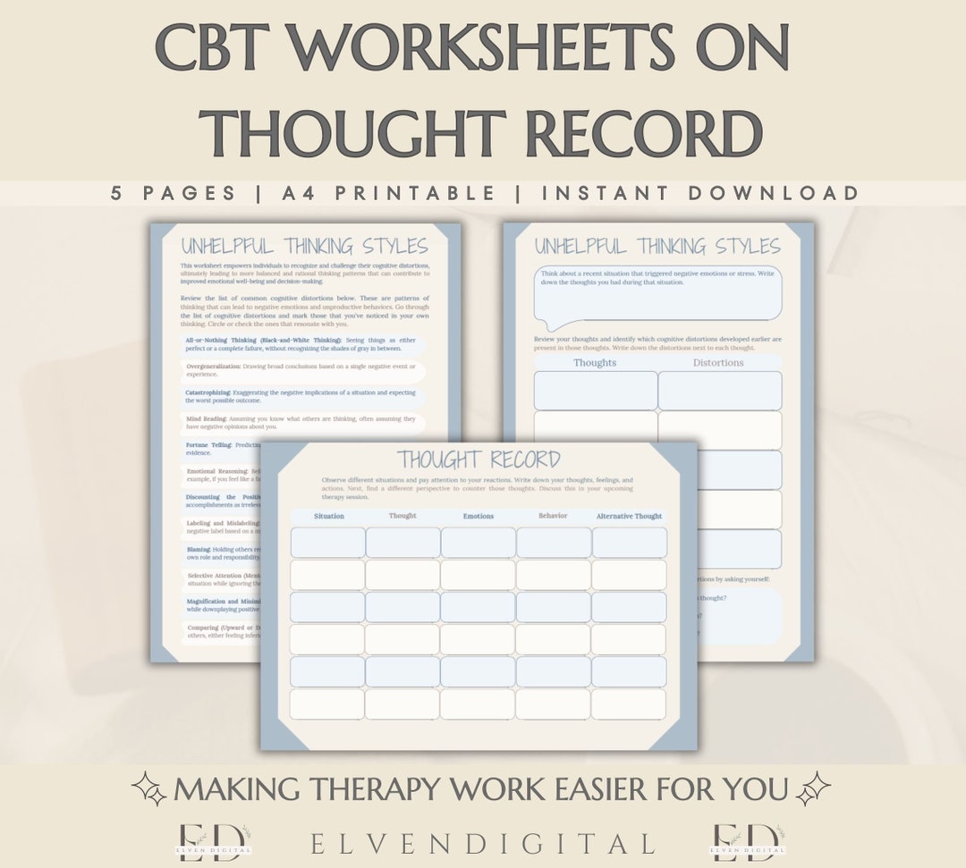 CBT Thought Record Worksheet CBT Unhelpful Thinking Styles - Etsy