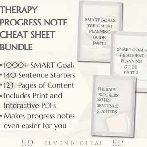 Therapy Progress Notes Cheat Sheet Bundle SMART Goals Treatment Plan ...