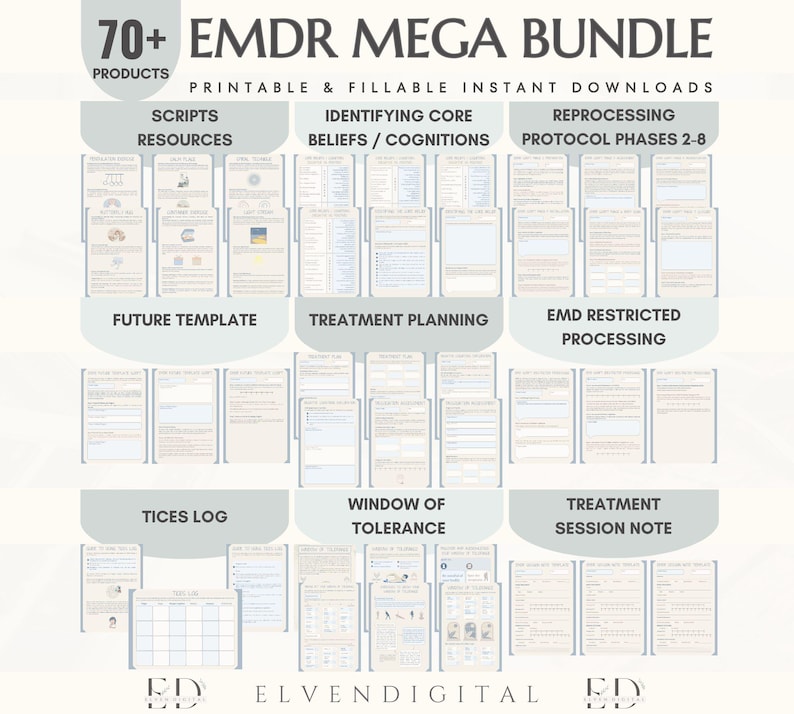 EMDR Worksheet Bundle Eye Movement Psychotherapy Bundle EMDR Scripts ...