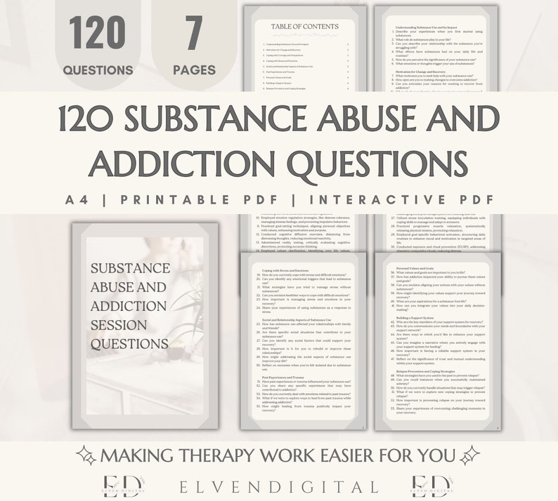 Substance Abuse Addiction Therapy Session Questions for Client Recovery ...