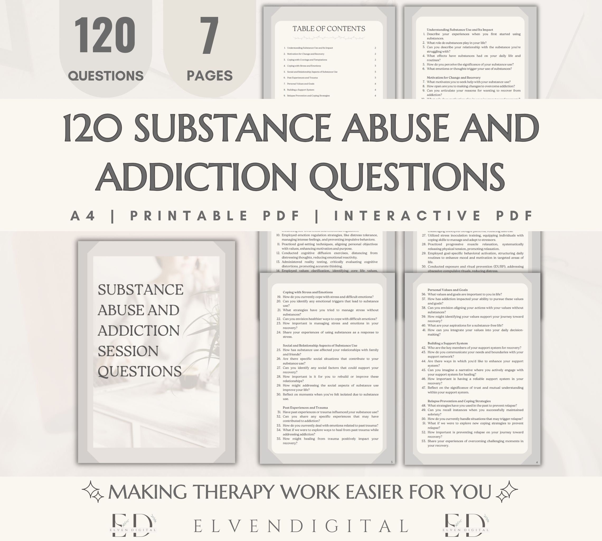 Substance Abuse Addiction Therapy Session Questions for Client Recovery ...