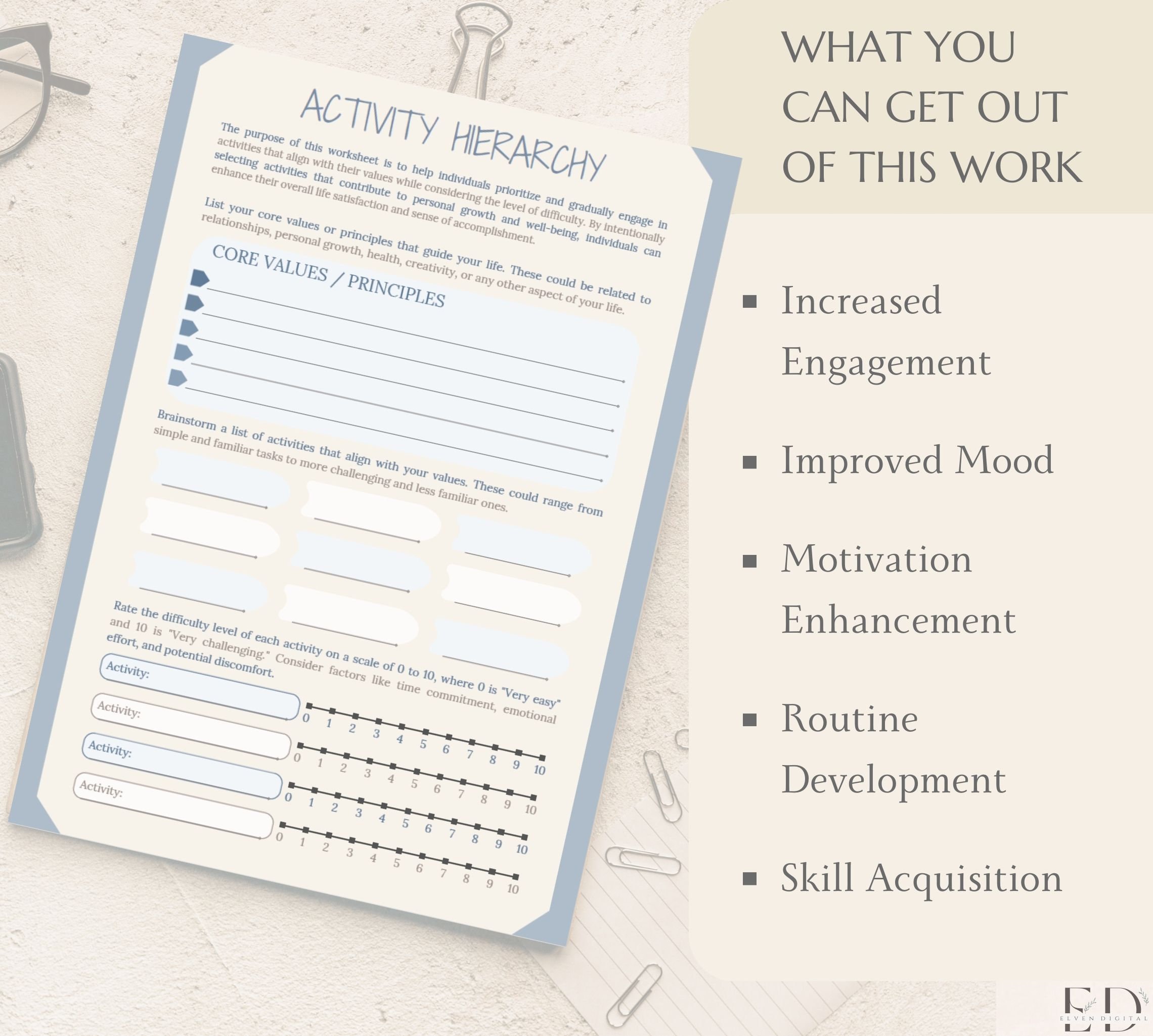 CBT Worksheets Behavioral Activation Counseling Handout Activity ...