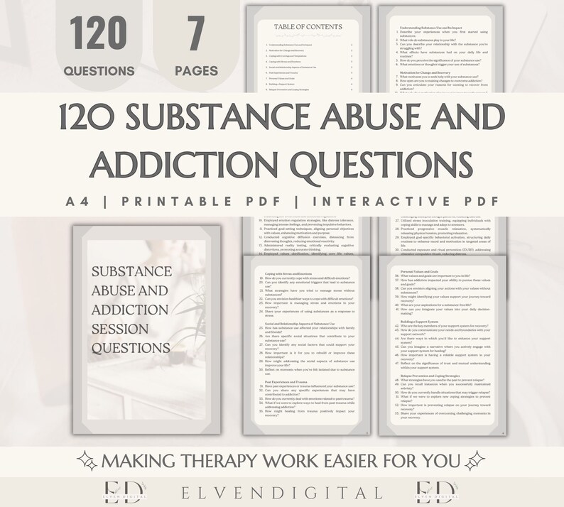 Substance Abuse Addiction Therapy Session Questions for Client Recovery ...