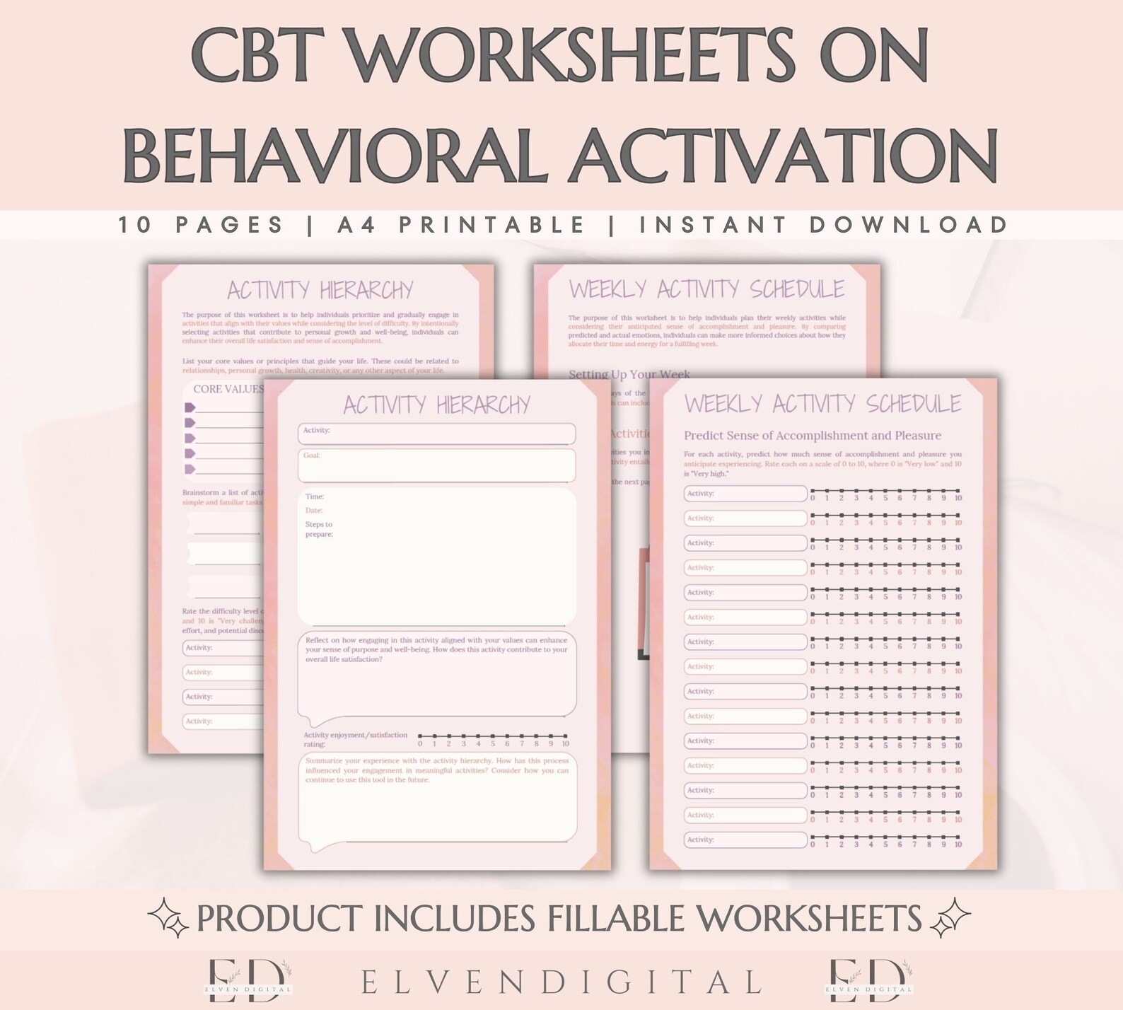 CBT Worksheets Behavioral Activation Cognitive Behavioral Therapy ...