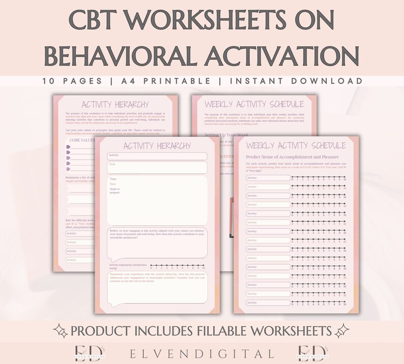 CBT Worksheets Behavioral Activation Cognitive Behavioral Therapy ...