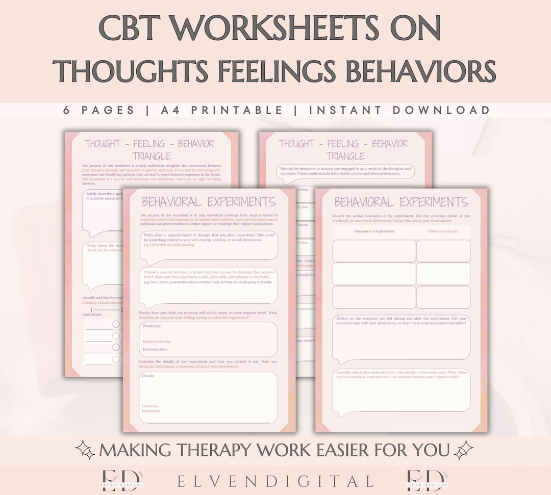 CBT Worksheets Behavioral Experiments Therapy Tools for Teens - Etsy
