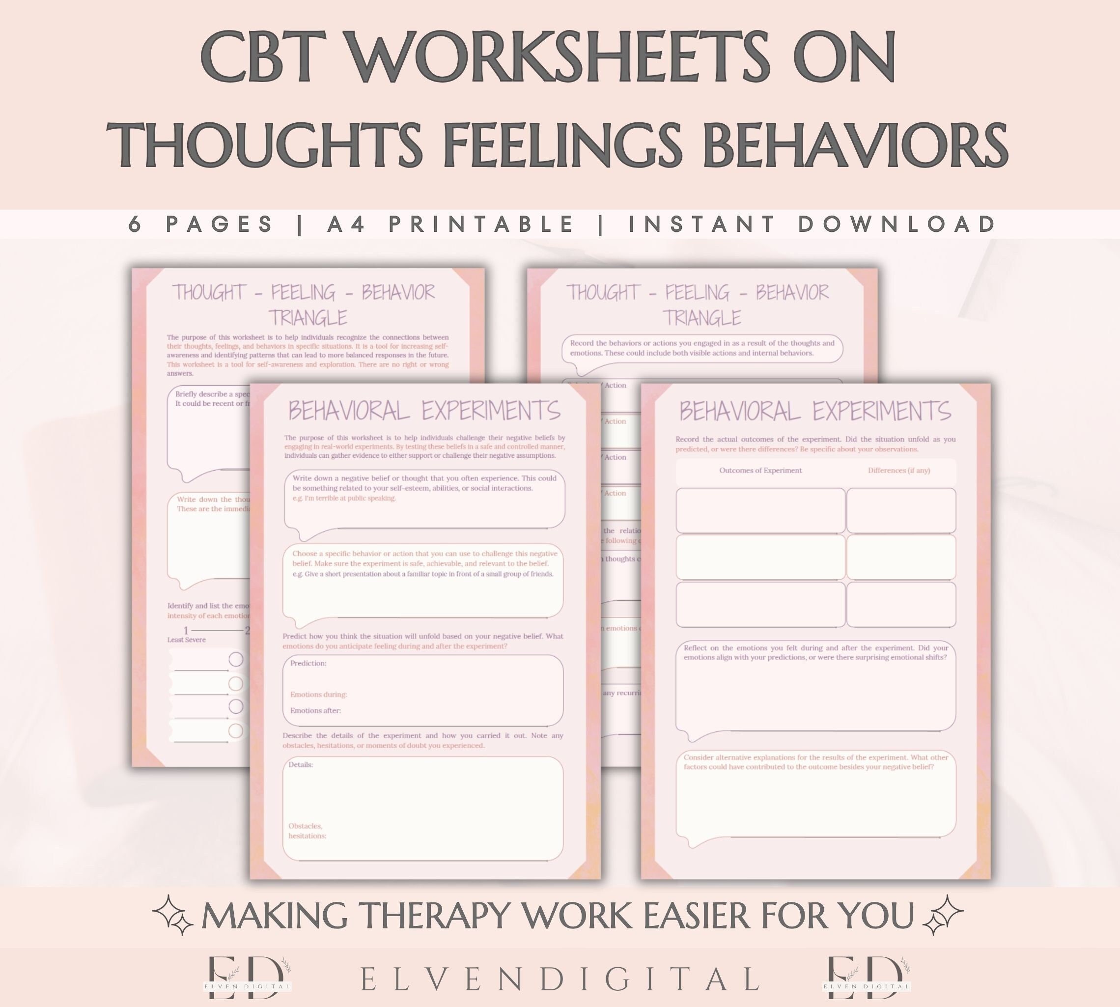 CBT Worksheets Behavioral Experiments Therapy Tools for Teens - Etsy