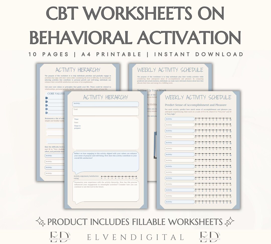 CBT Worksheets Behavioral Activation Counseling Handout Activity ...
