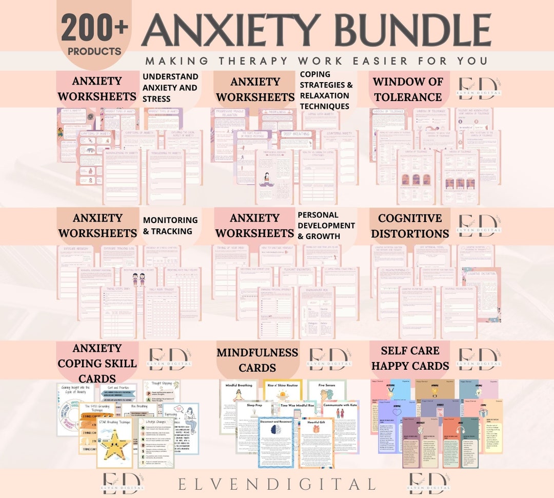 Therapy Workbook Coping Skills Cards Therapist Anxiety Bundle ...