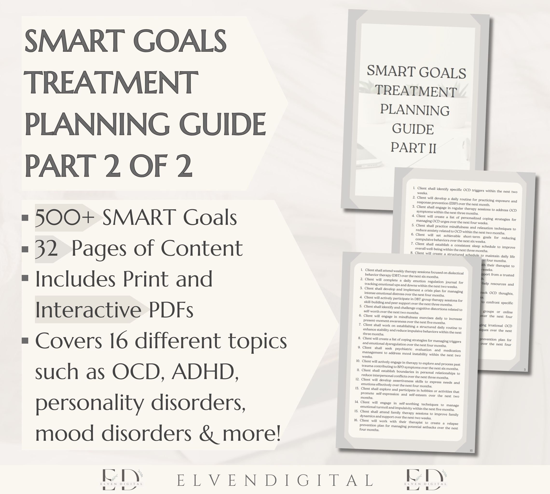 SMART Goals Treatment Planning Guide for Therapist Progress Notes ...