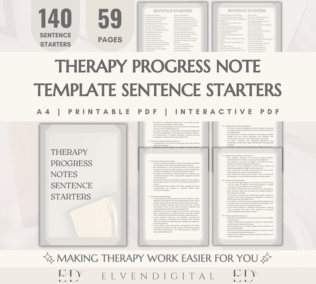 Therapy Progress Notes Sentence Starters Words Phrases Statements Cheat ...