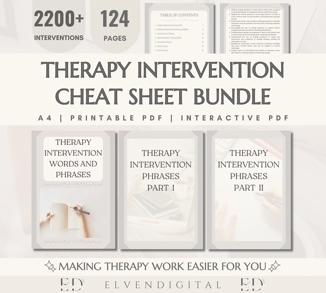 Therapy Intervention Phrases Cheat Sheet Bundle Therapist Notes ...