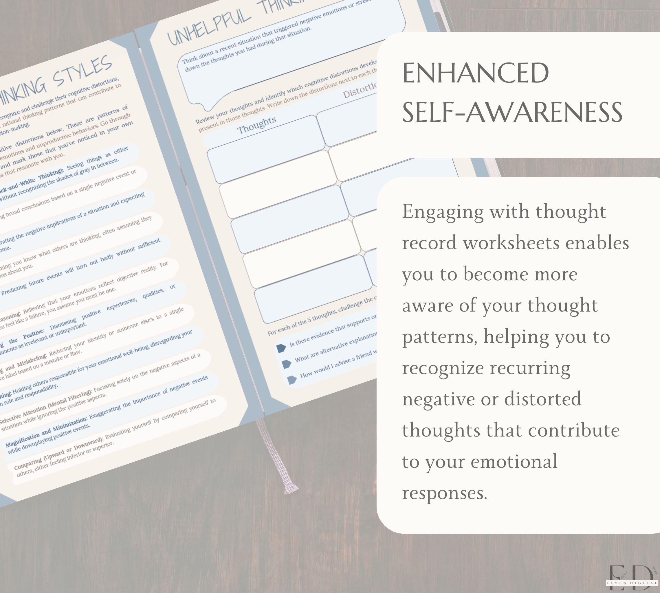 CBT Thought Record Worksheet CBT Unhelpful Thinking Styles Counseling ...