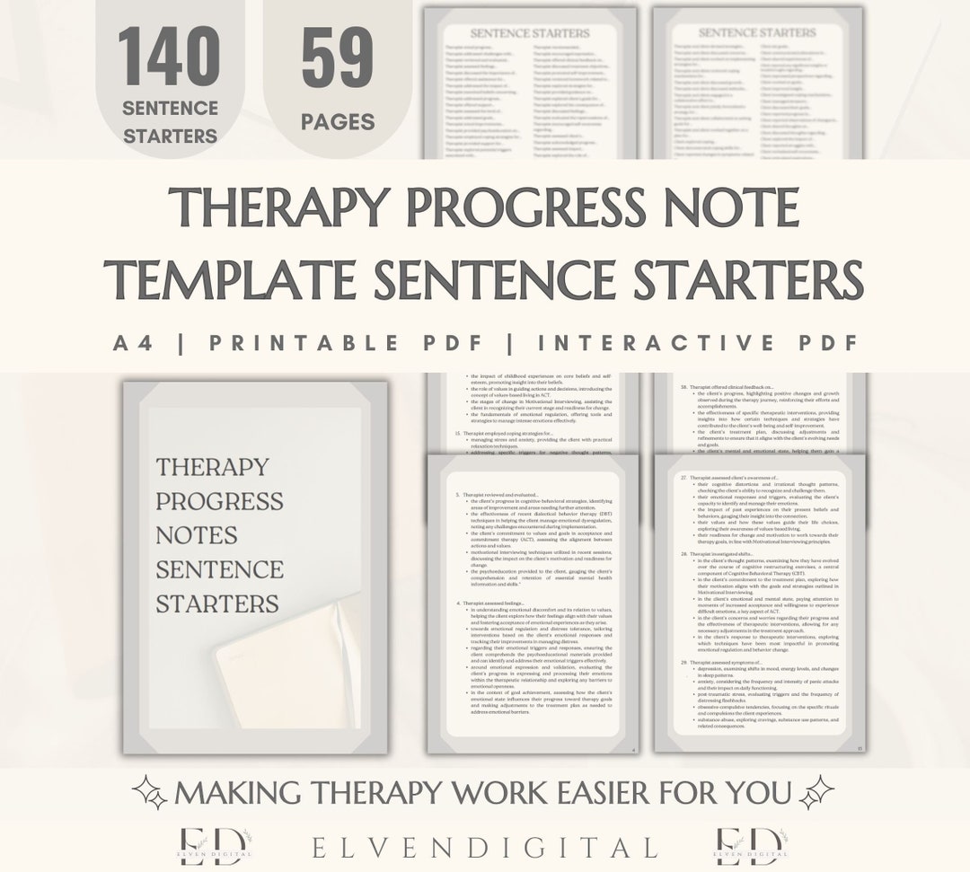 Therapy Progress Notes Sentence Starters Words Phrases Statements Cheat ...