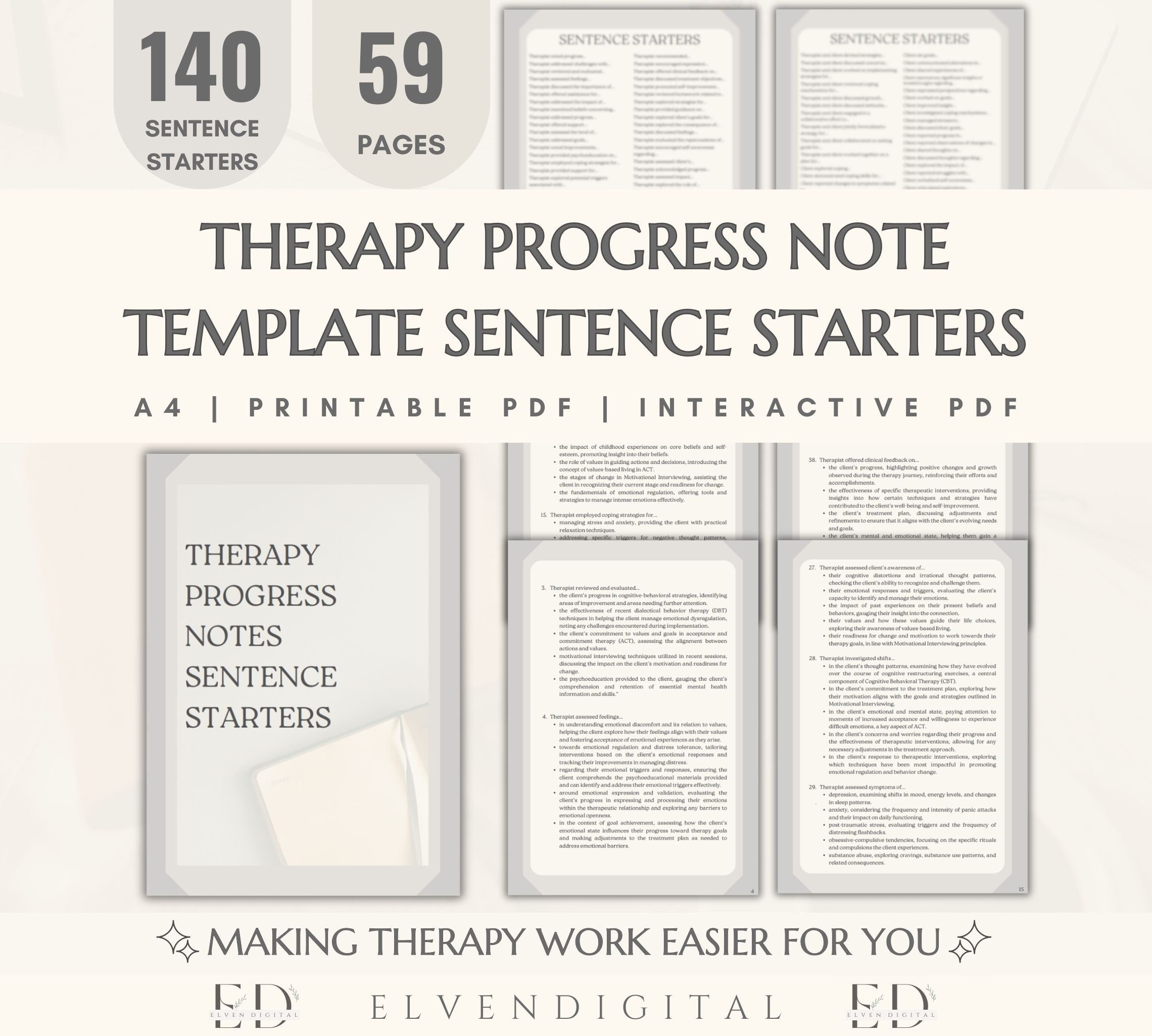 Therapy Progress Notes Sentence Starters Words Phrases Statements Cheat ...