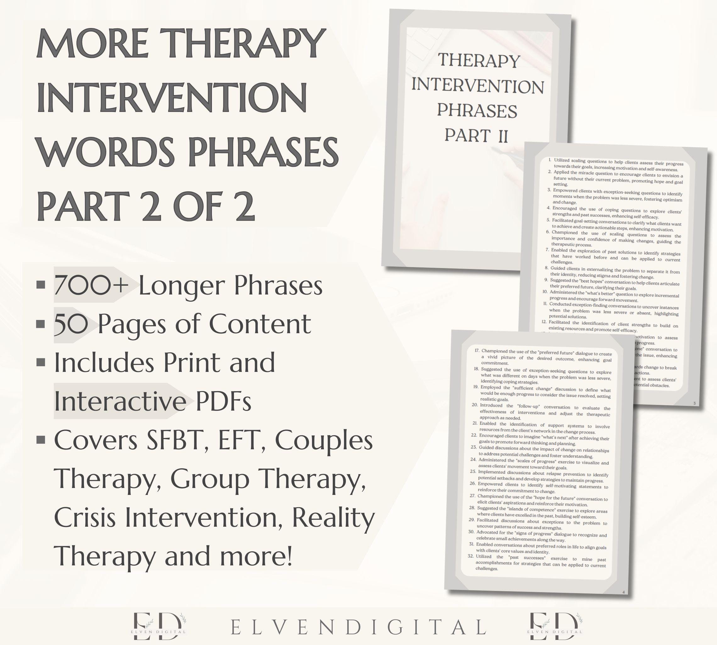 Therapy Interventions for Therapists Clinical Phrases Psychotherapy ...