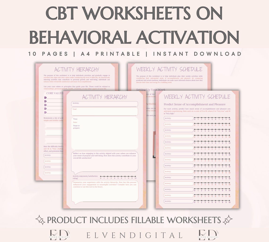 CBT Worksheets Behavioral Activation Cognitive Behavioral Therapy ...