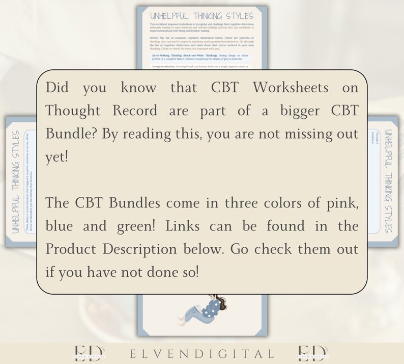 CBT Thought Record Worksheet CBT Unhelpful Thinking Styles - Etsy