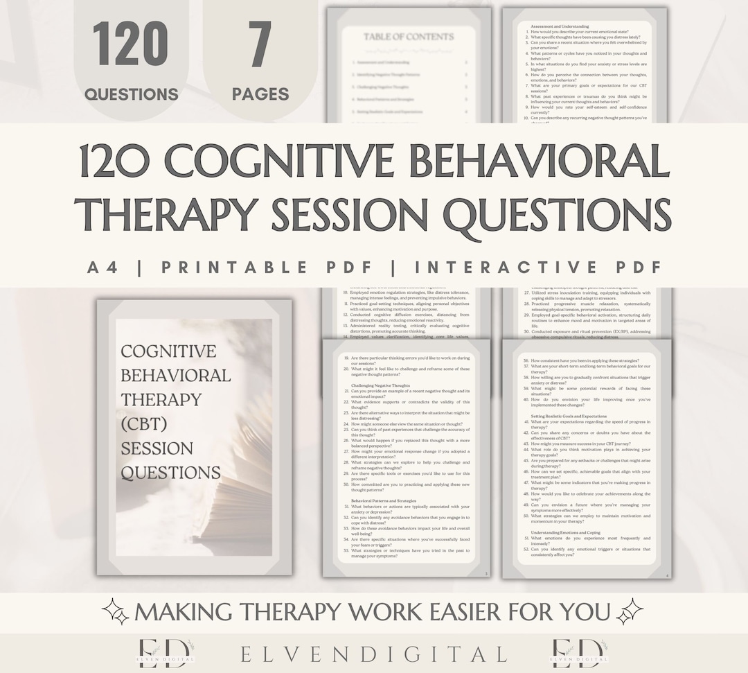 CBT Session Questions Cognitive Behavioral Therapy Counseling Tools ...