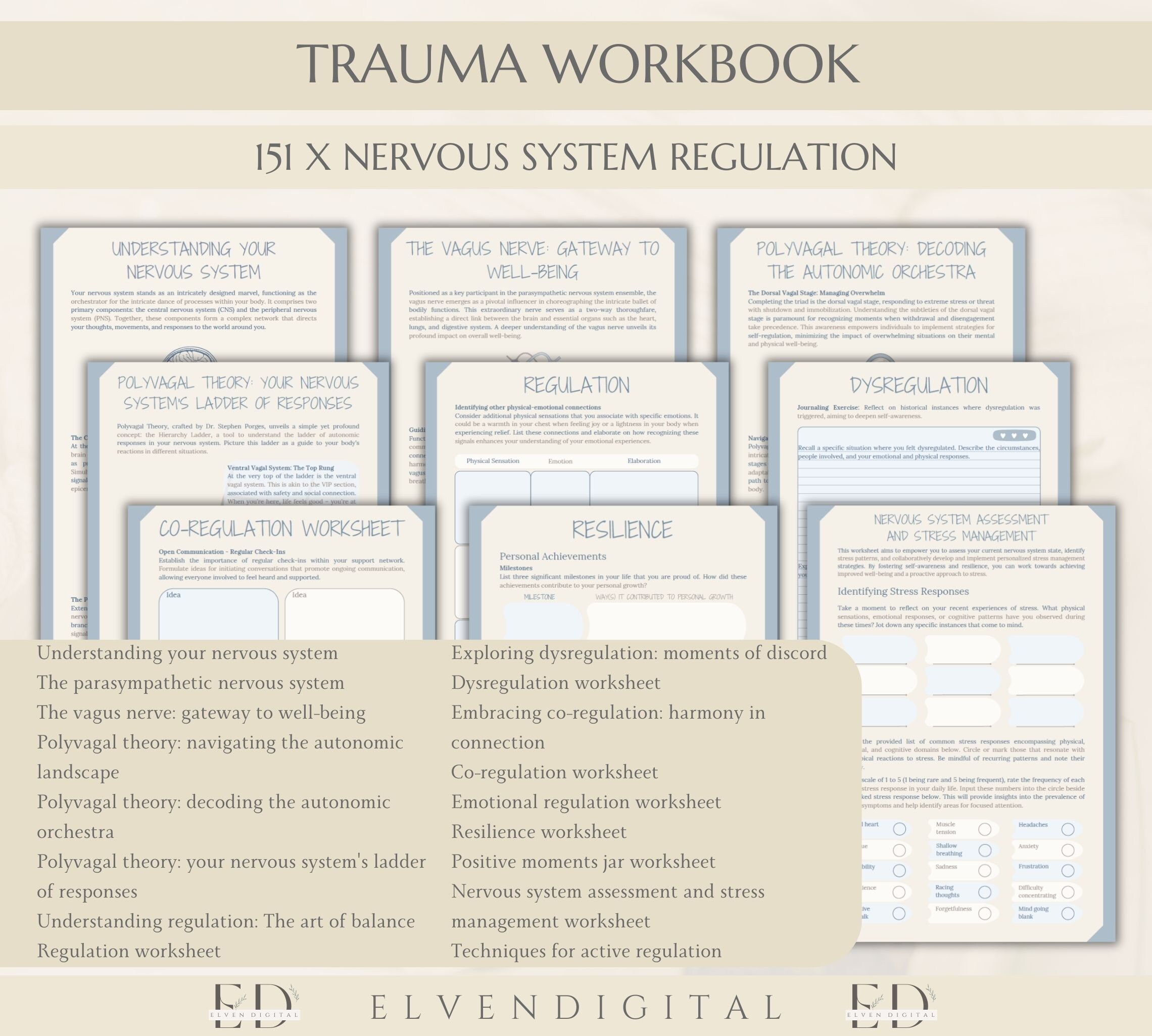 Trauma Therapy Bundle Nervous System Regulation Workbook Adult Trauma ...