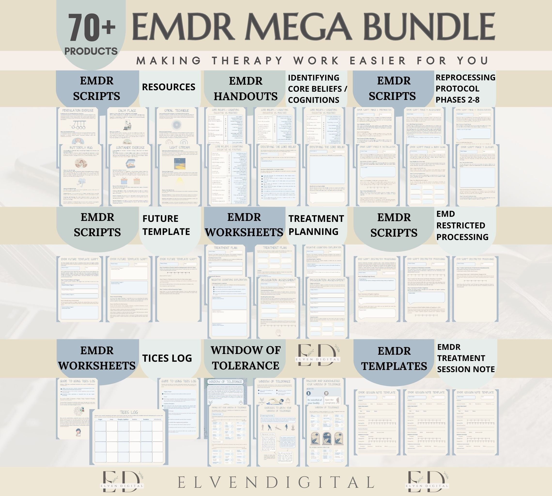 EMDR Worksheet Bundle Eye Movement Psychotherapy Bundle EMDR Scripts ...