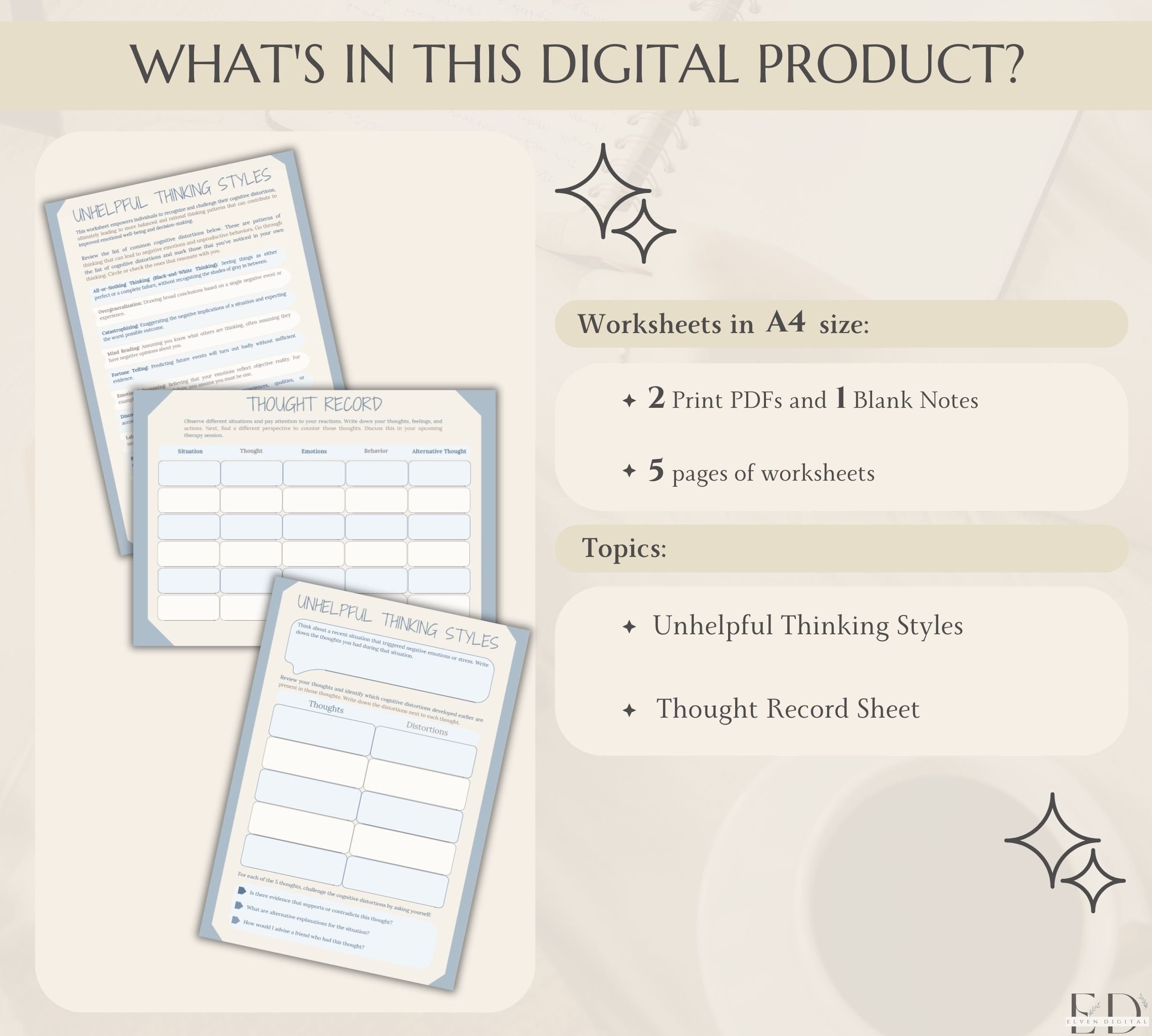 CBT Thought Record Worksheet CBT Unhelpful Thinking Styles - Etsy