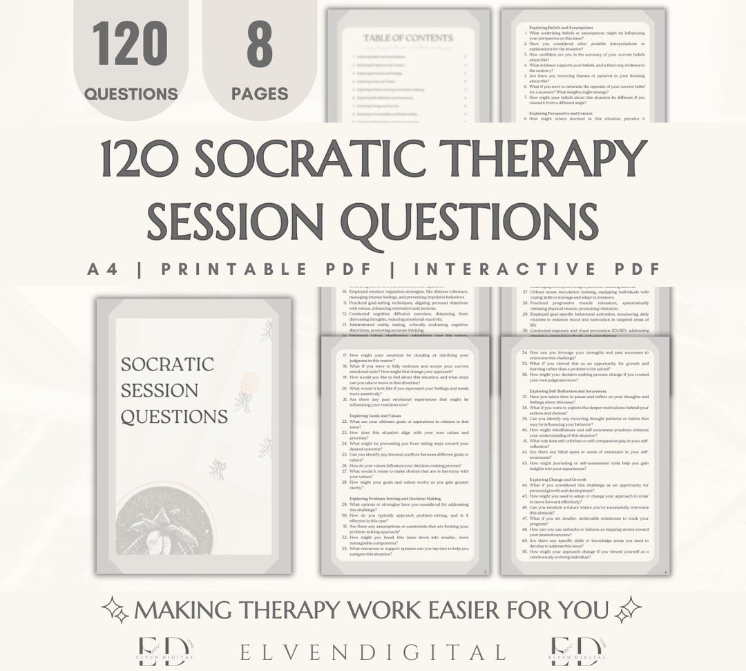 Socratic Therapy Session Questions for Client Recovery Therapist ...
