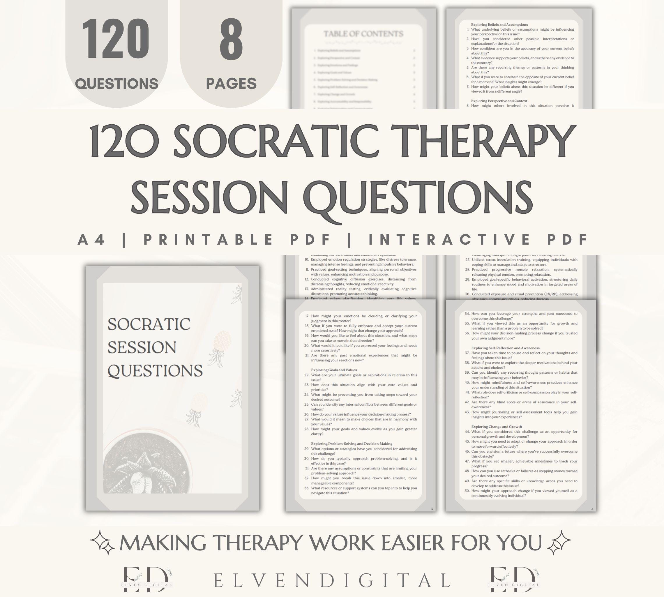 Socratic Therapy Session Questions for Client Recovery Therapist ...