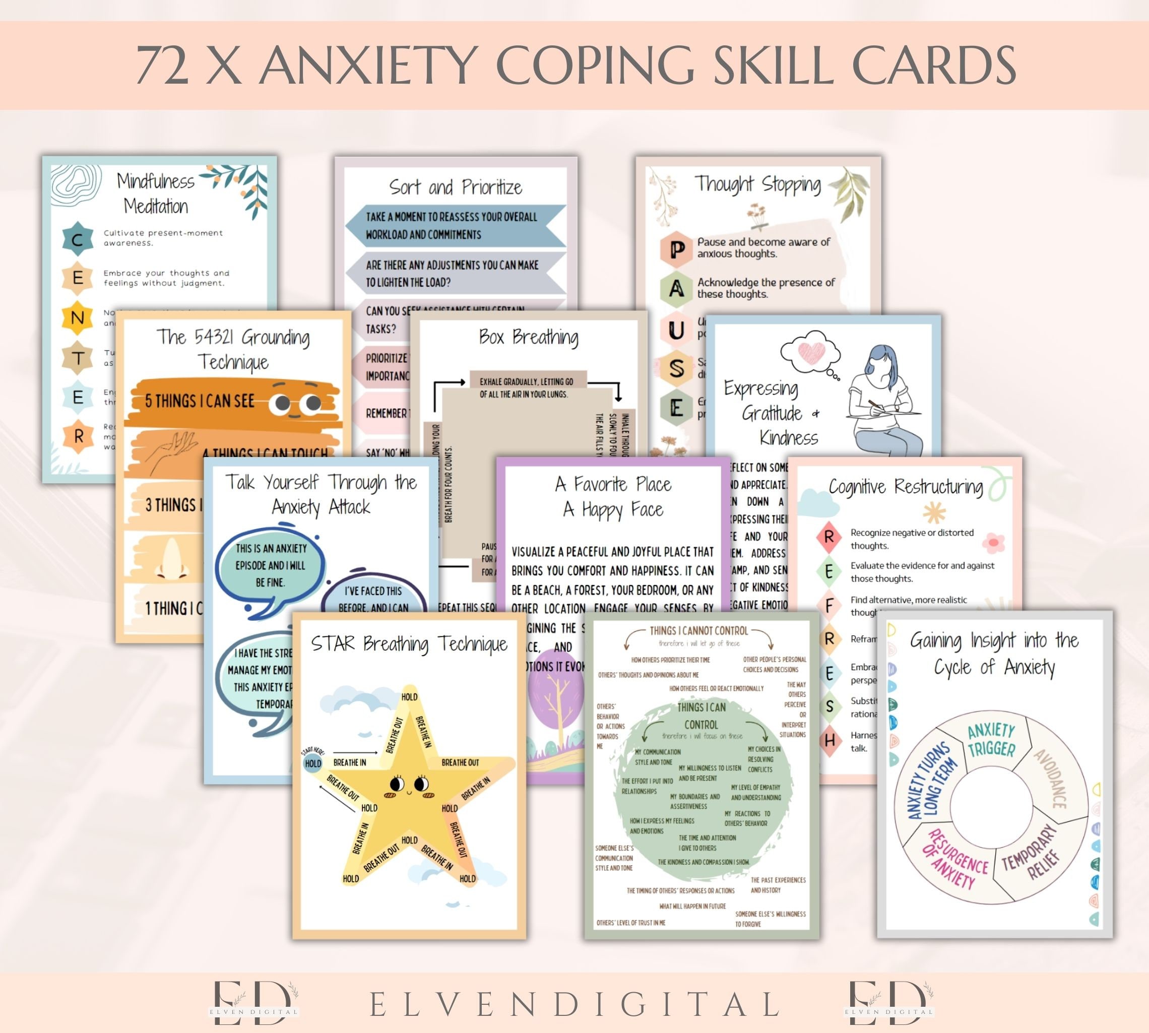 Therapy Workbook Coping Skills Cards Therapist Anxiety Bundle ...