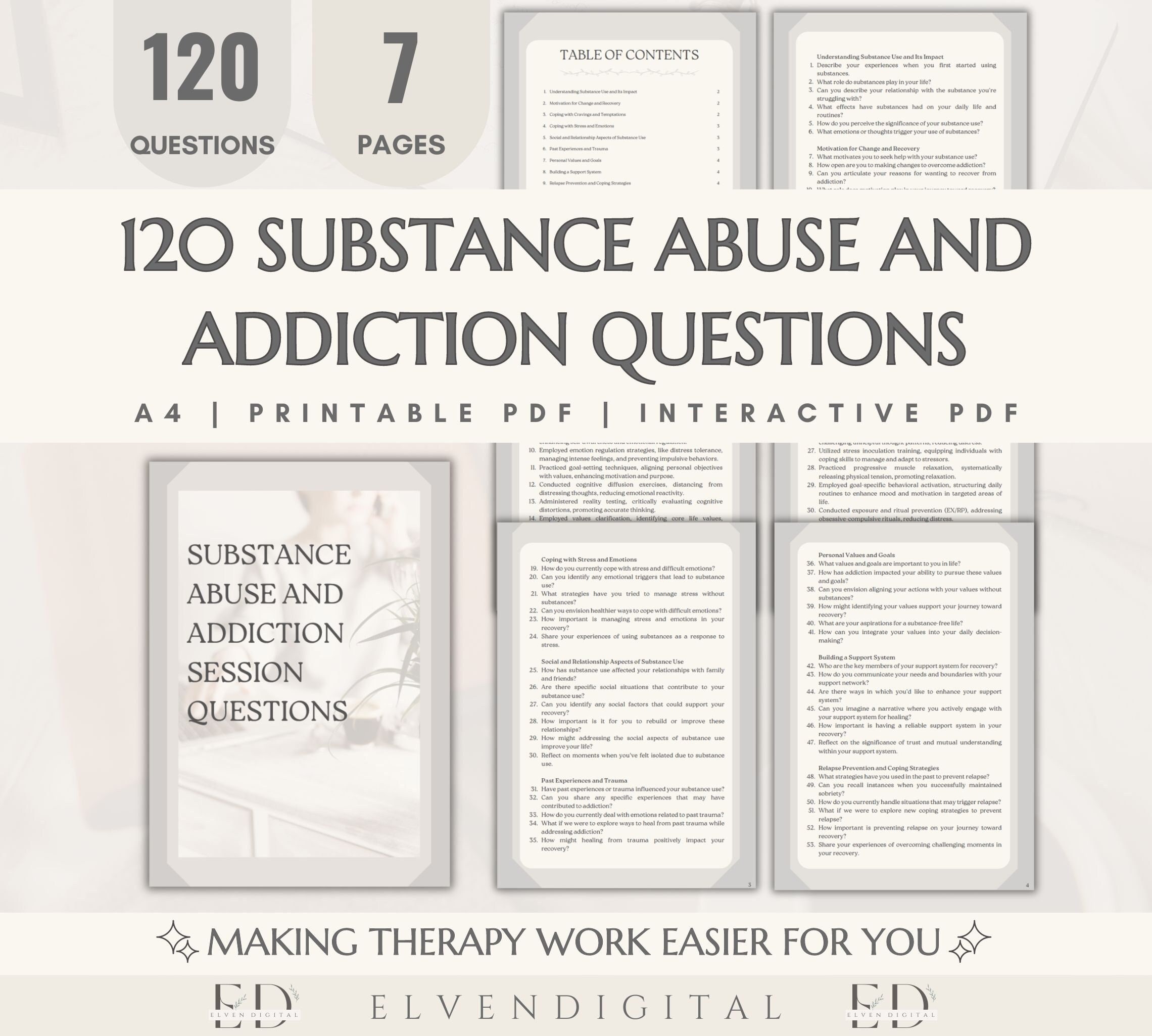 Substance Abuse Addiction Therapy Session Questions for Client Recovery ...