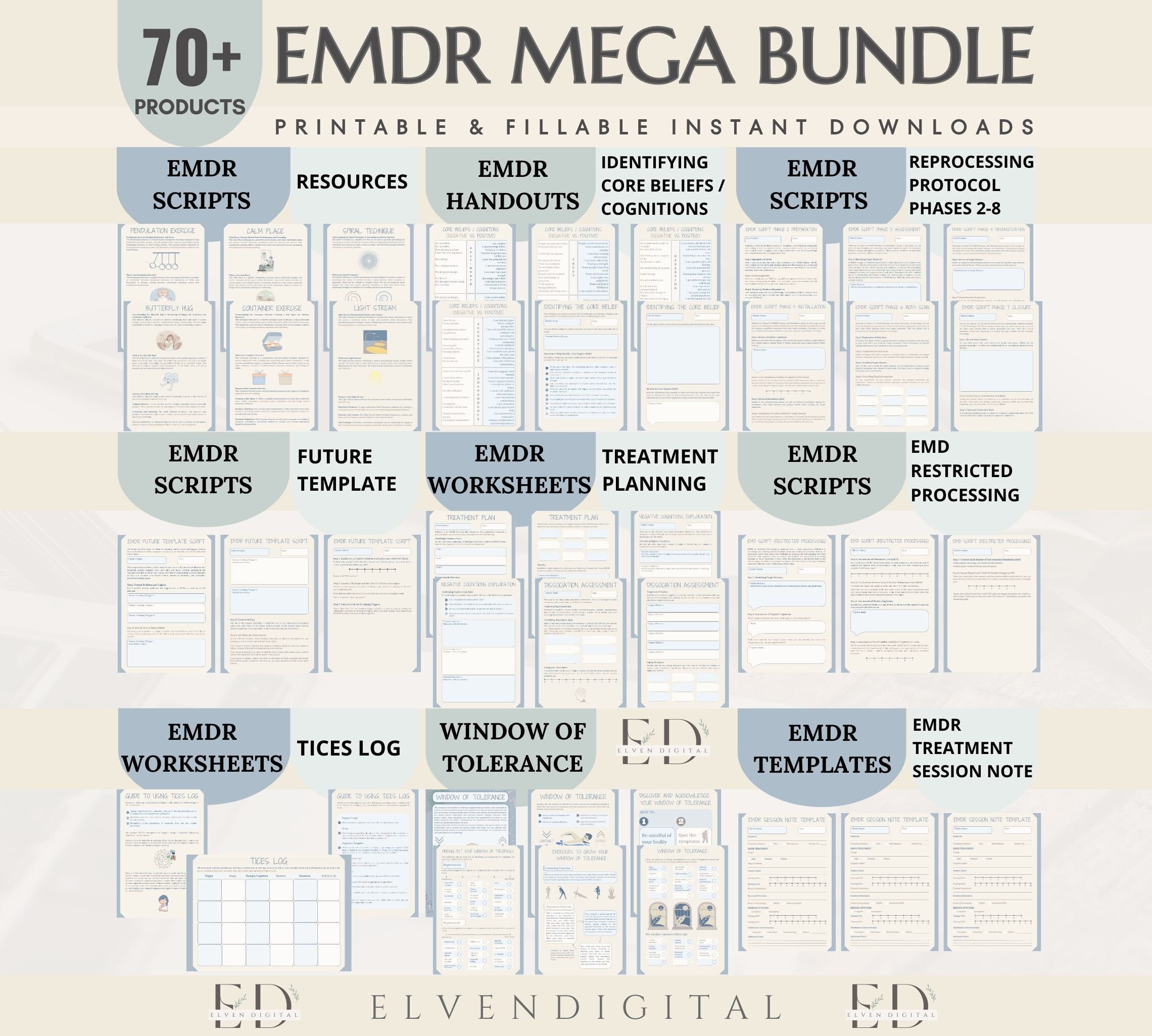 EMDR Worksheet Bundle Eye Movement Psychotherapy Bundle EMDR Scripts ...