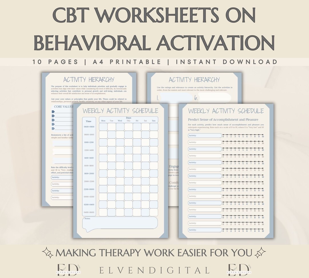 CBT Worksheets Behavioral Activation Counseling Handout Activity ...