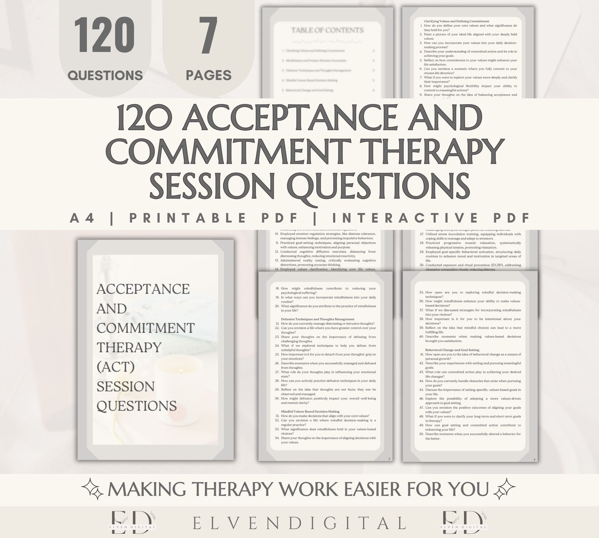 ACT Therapy Questions Therapy Practice Tools ACT Counseling Workbook ...