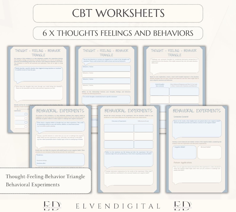 CBT Worksheets for Adults Cbt Worksheet Bundle CBT Therapy Worksheets ...