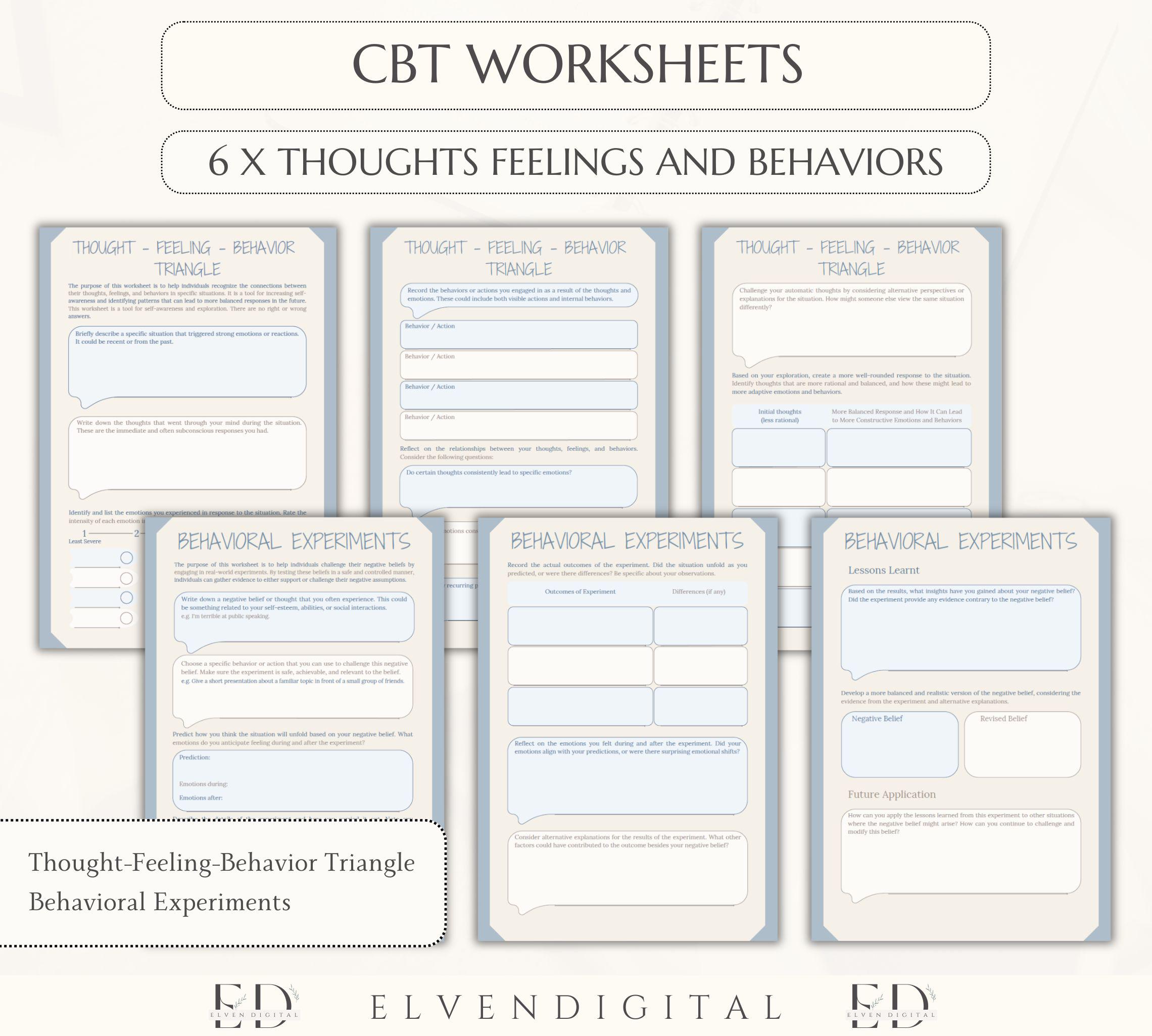 CBT Worksheets for Adults Cbt Worksheet Bundle CBT Therapy Worksheets ...