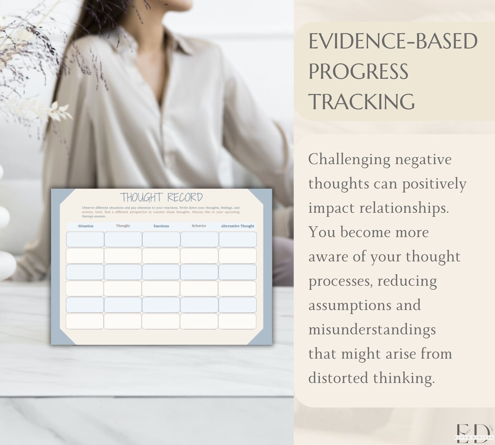 CBT Thought Record Worksheet CBT Unhelpful Thinking Styles Counseling ...