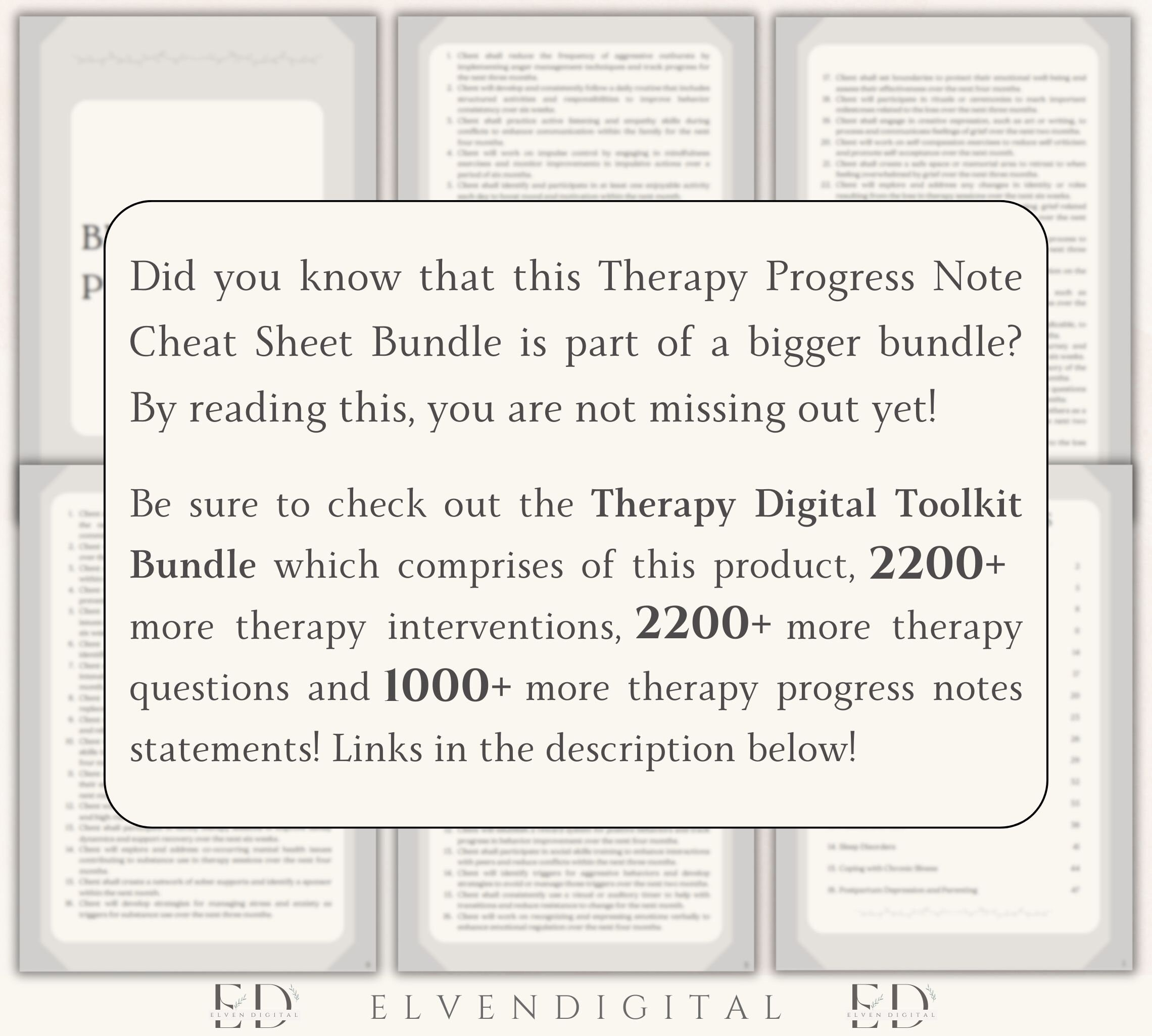 Therapy Progress Notes Cheat Sheet Bundle SMART Goals Treatment Plan ...