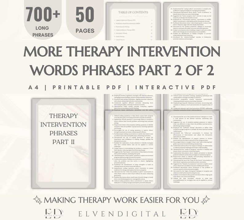 Therapy Interventions for Therapists Clinical Phrases Psychotherapy ...