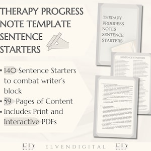 Therapy Progress Notes Sentence Starters Words Phrases Statements Cheat ...