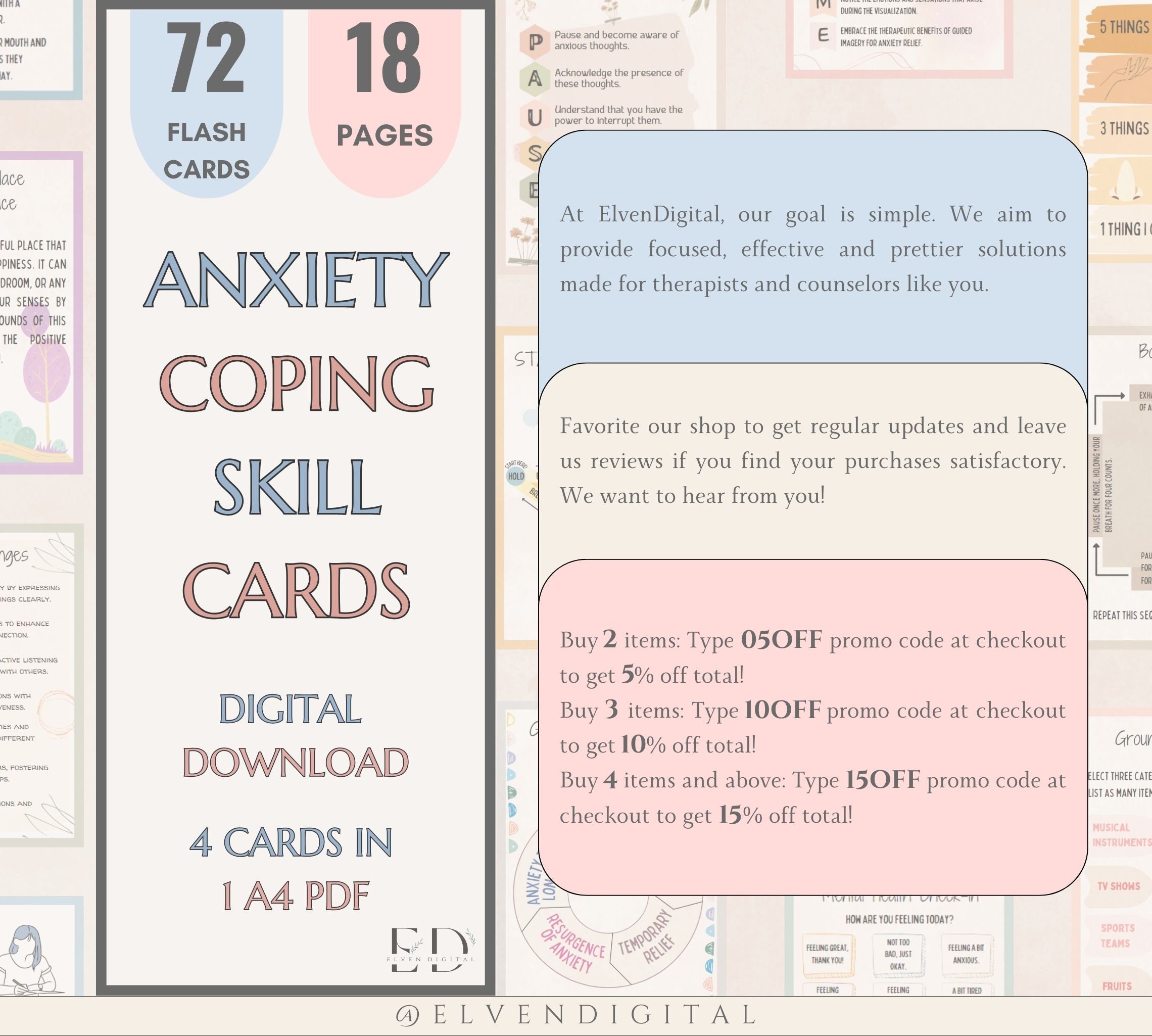 Anxiety Coping Skills Cards Calm Down Corner Psychologist - Etsy Australia