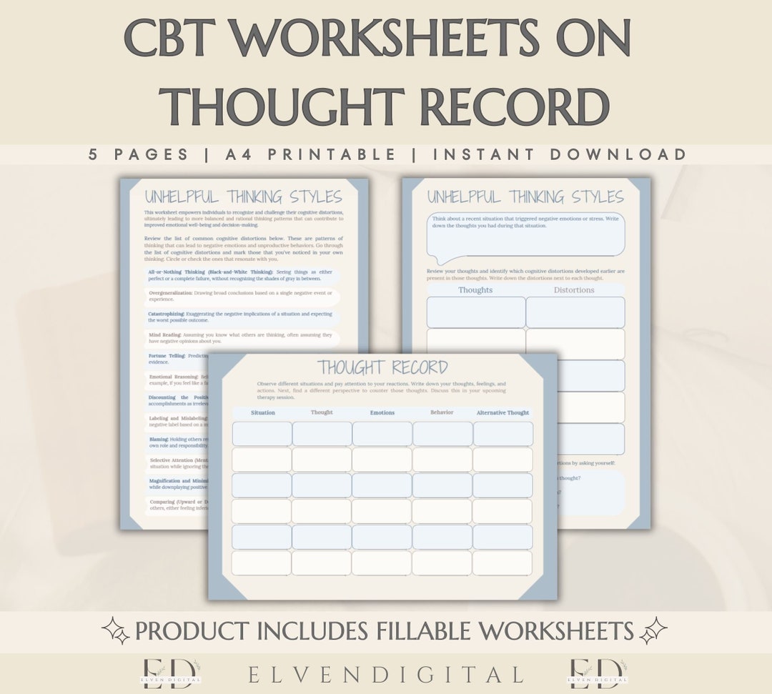 CBT Thought Record Worksheet CBT Unhelpful Thinking Styles Counseling ...