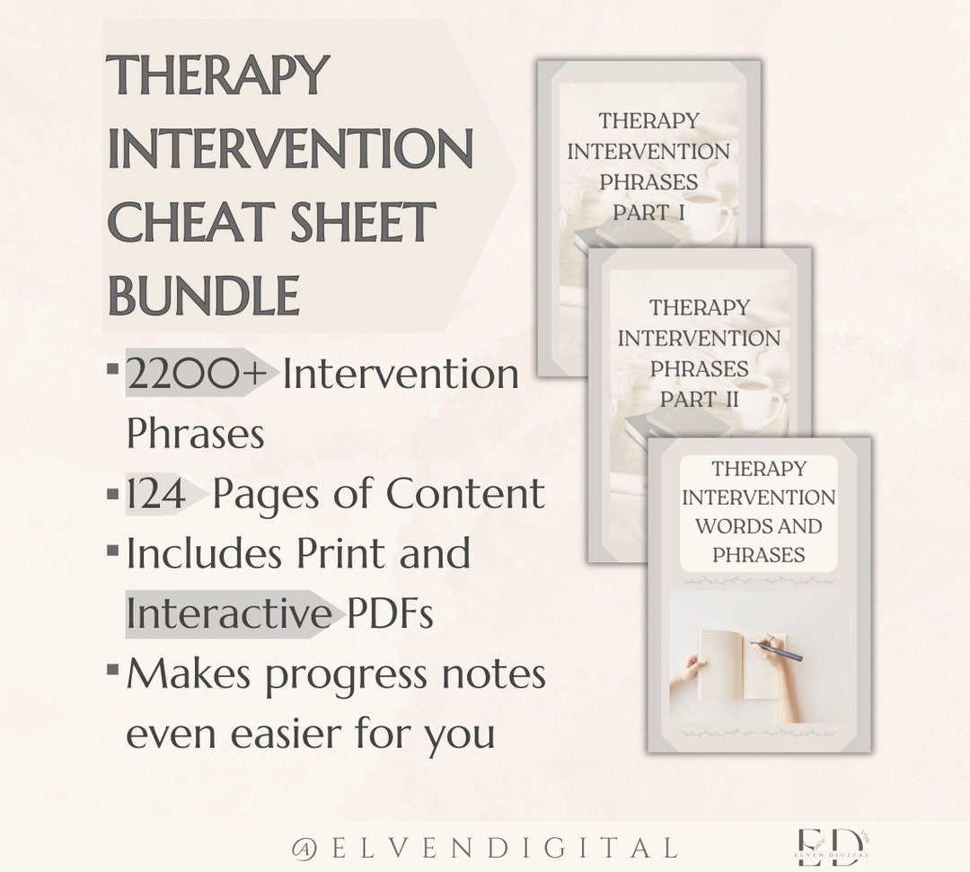 Therapy Intervention Cheat Sheet Bundle Therapist Notes - Etsy