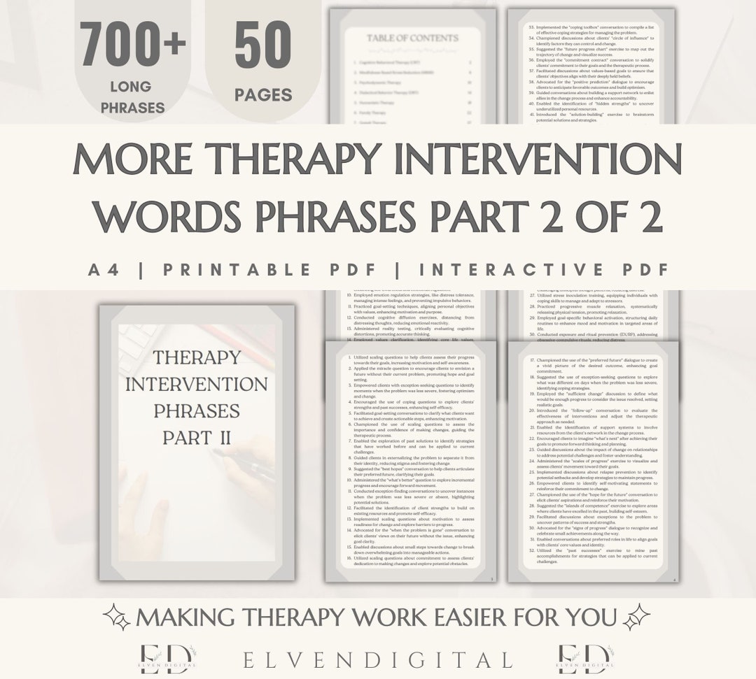 Therapy Interventions for Therapists Clinical Phrases Psychotherapy ...